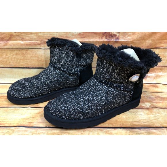 UGG | Shoes | Ugg Australia Mini Bailey Button Fancy Black Boots 09293 ...